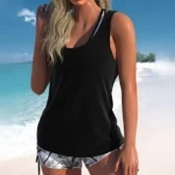 Modlily | Swim | Modlily Layered Mid Waisted Floral Print Black Tankini ...